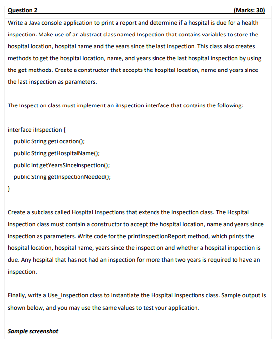 Solved Question 2 (Marks: 30) Write a Java console | Chegg.com