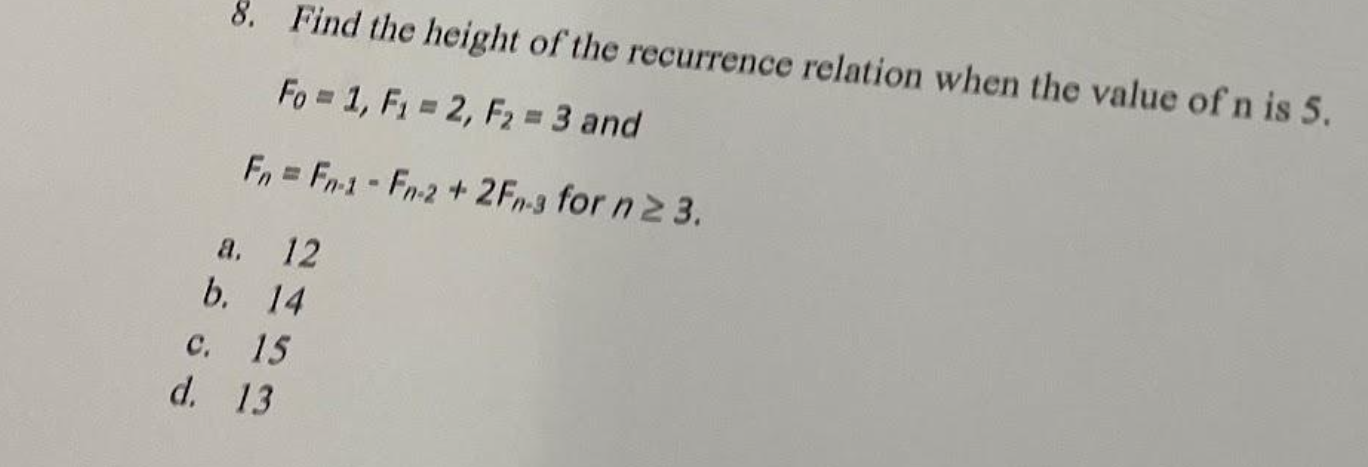 Solved 8. Find the height of the recurrence relation when | Chegg.com