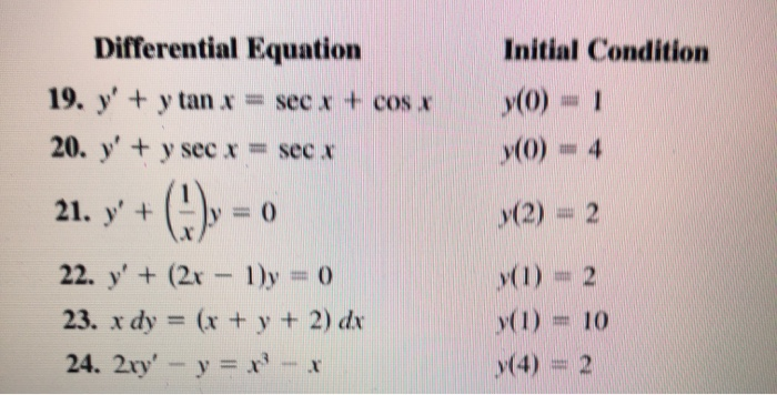 Solved Differential Equation Initial Condition 19. y' y | Chegg.com