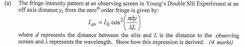 Solved (a) The fringe intensity pattern at an observing | Chegg.com