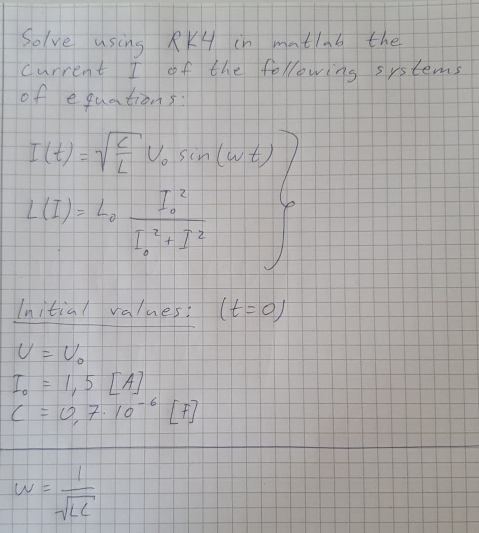 m Solve using RK4 in matlab the Current I of the | Chegg.com