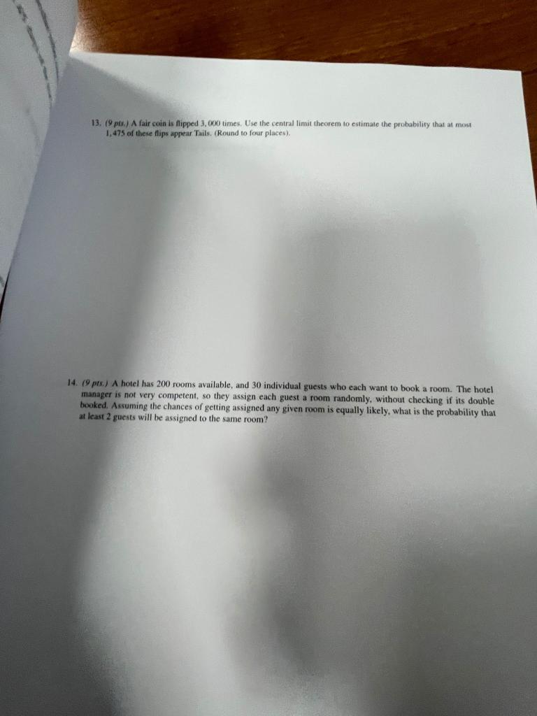 Solved 13. (9 p.) A fair coin is flipped 3,000 times. Use | Chegg.com