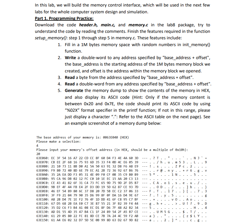 Solved Memory.c: /* | Chegg.com