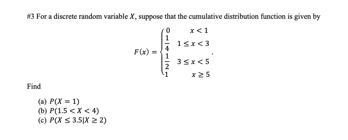 Solved #3 For a discrete random variable X, suppose that the | Chegg.com