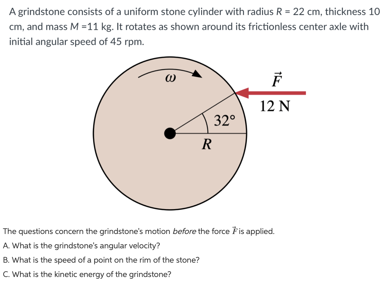 Solved A grindstone consists of a uniform stone cylinder | Chegg.com