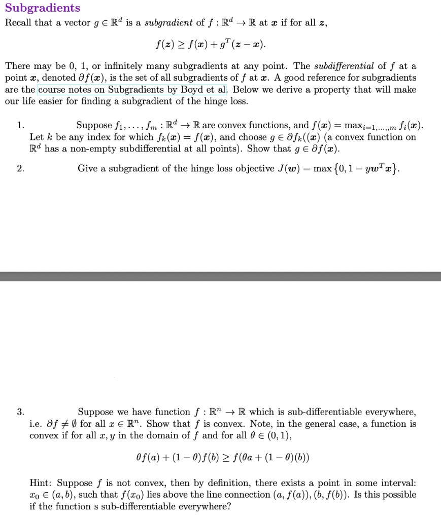 Subgradients Recall that a vector geRd is a | Chegg.com