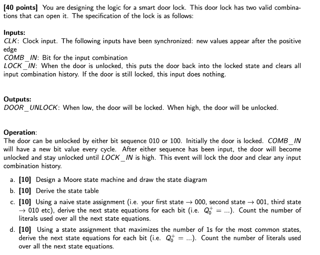 [40 points] You are designing the logic for a smart | Chegg.com