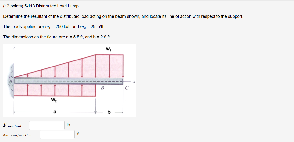 Solved (12 points) 5-113 Distributed Load Lump Determine the | Chegg.com