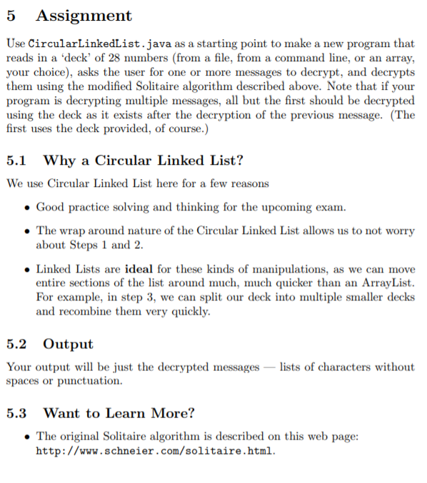 5 Assignment Use CircularLinkedList.java as a | Chegg.com