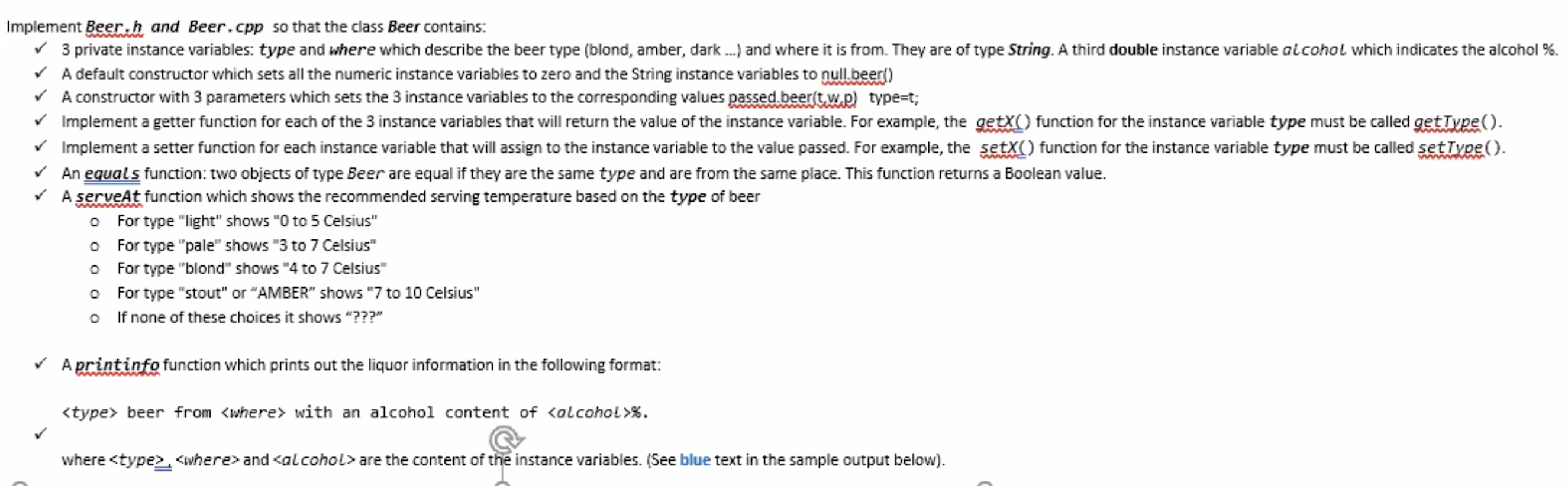 Solved Implement Beer:h and Beer.cpp so that the class Beer | Chegg.com