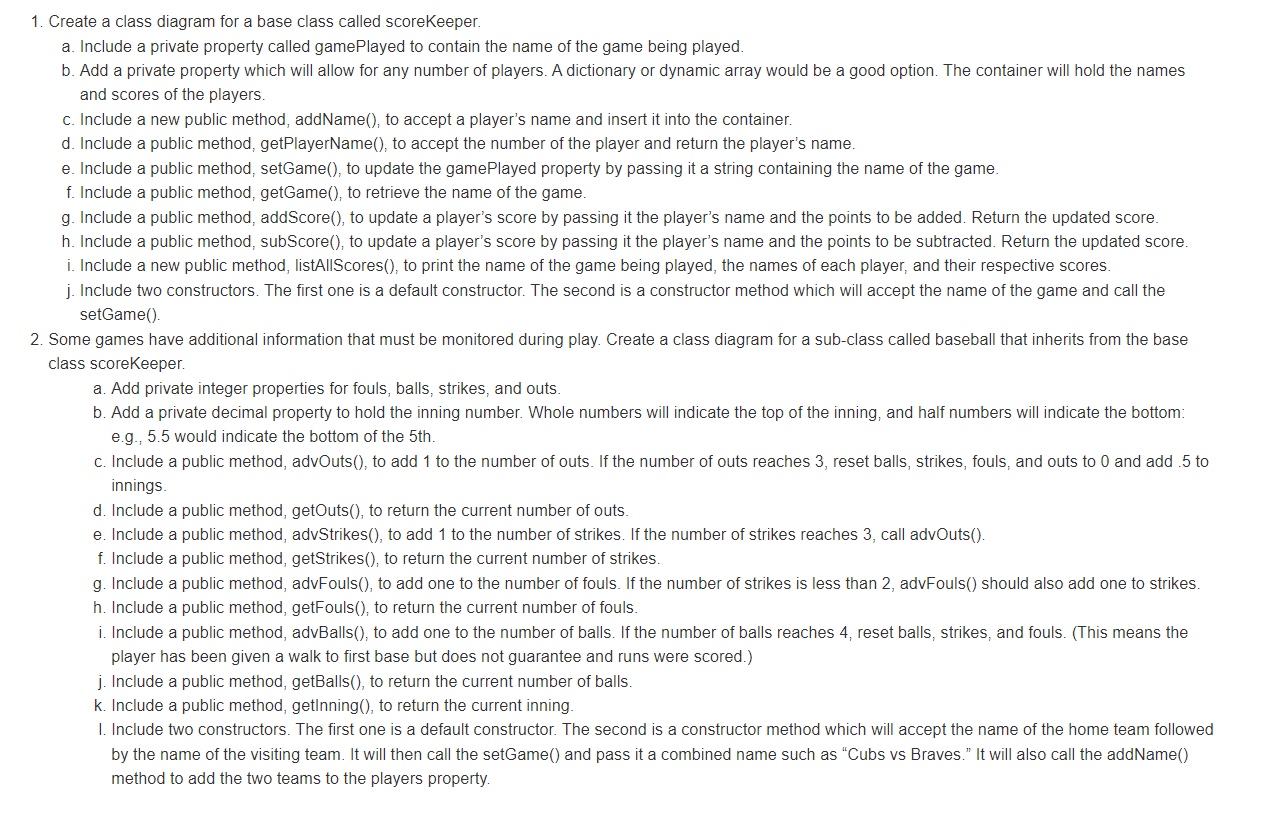 Solved Create a class diagram for a base class called | Chegg.com