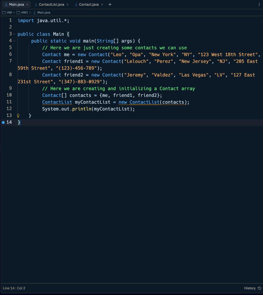 Solved JAVA I am currently trying to compile my ContactList | Chegg.com