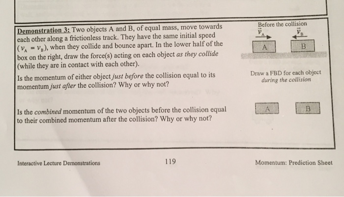 Solved Demonstration 3: Two objects A and B, of equal mass, | Chegg.com