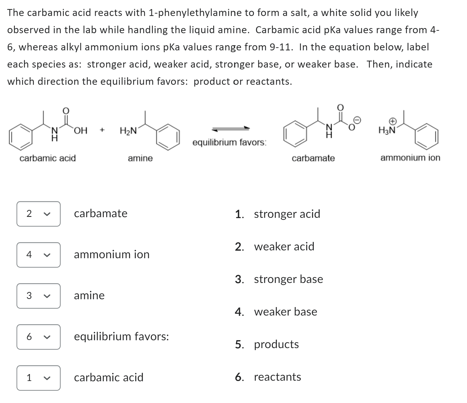 Solved The carbamic acid reacts with 1-phenylethylamine to | Chegg.com