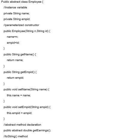 Public abstract class Employee \{ finstance variable | Chegg.com