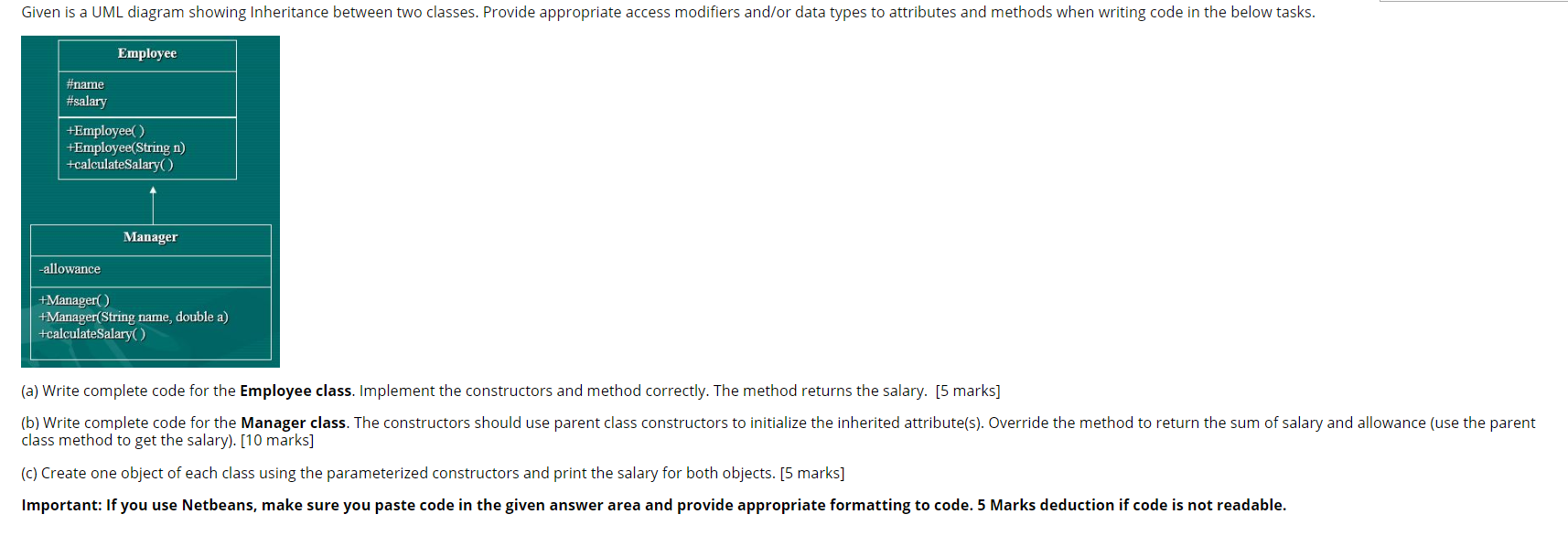 Solved Given is a UML diagram showing Inheritance between | Chegg.com