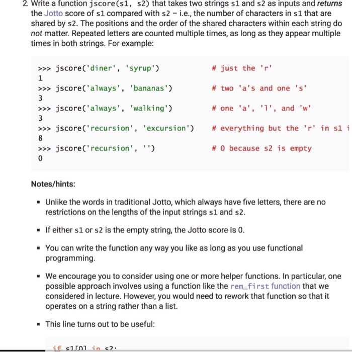 Solved 2. Write a function jscore (s1, s2) that takes two | Chegg.com