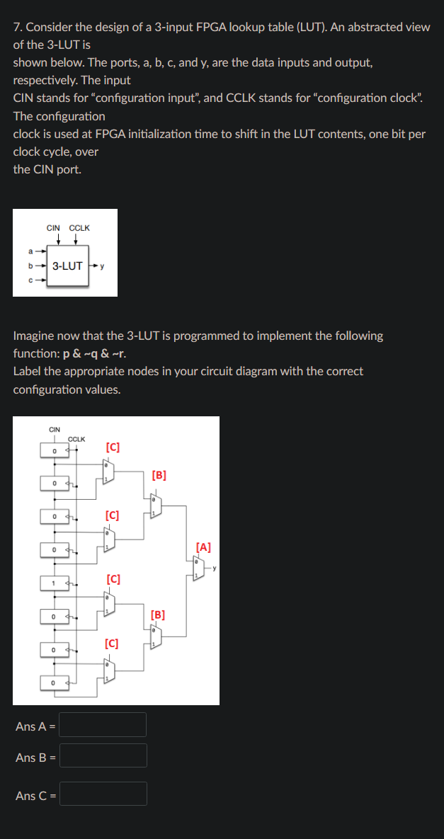 Solved 7 Consider The Design Of A 3 Input Fpga Lookup Table 
