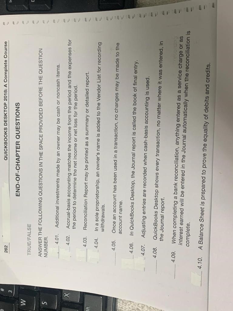 Solved 262 QUICKBOOKS DESKTOP 2018: A Complete Course 3 Ir | Chegg.com