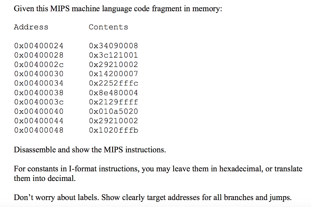 Solved Given this MIPS machine language code fragment in | Chegg.com