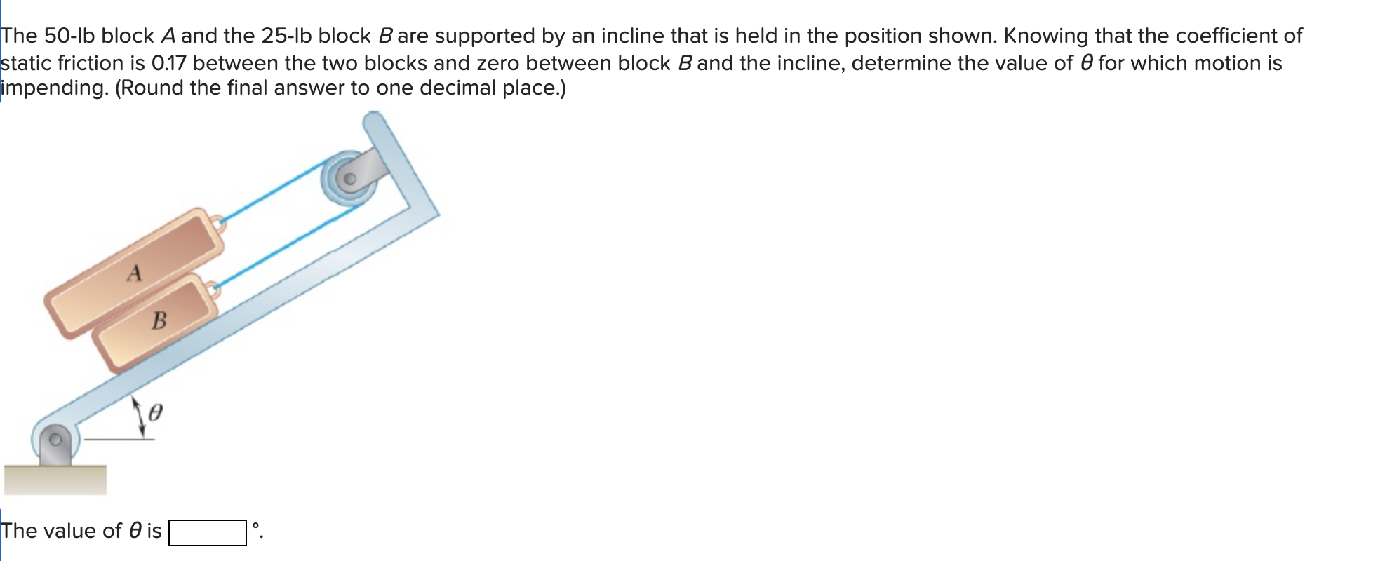 Solved The 50-Ib block A and the 25-Ib block B are supported | Chegg.com