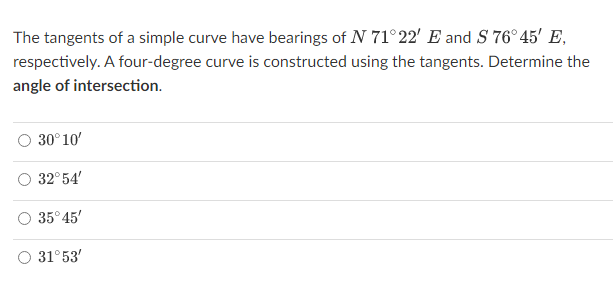 Solved The tangents of a simple curve have bearings of N | Chegg.com