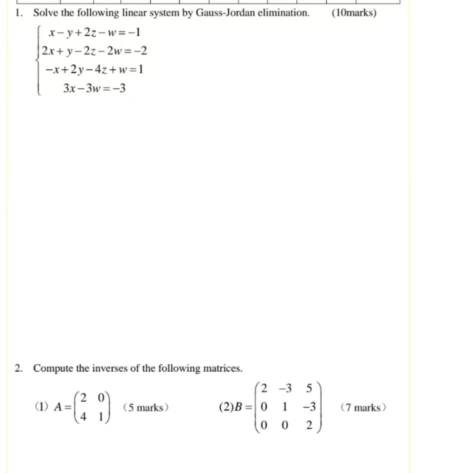 Solved 1. Solve the following linear system by Gauss-Jordan | Chegg.com