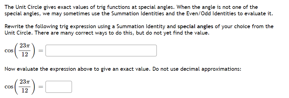 Solved The Unit Circle gives exact values of trig functions | Chegg.com