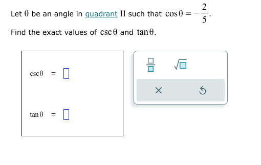 Solved Let \\( \\theta \\) be an angle in quadrant II such | Chegg.com