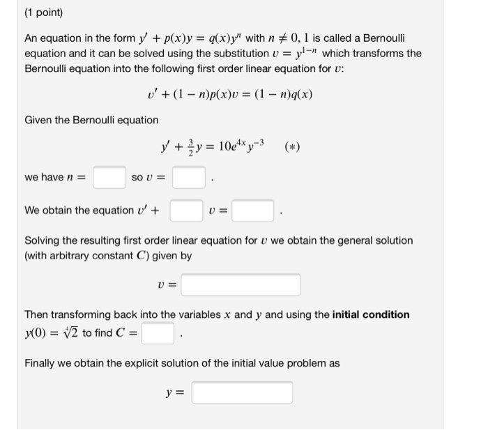 Solved (1 point) An equation in the form yp(x)yq(x)y" with | Chegg.com