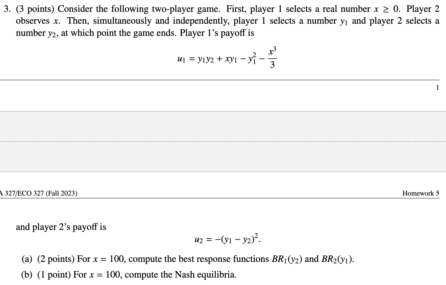 Solved 3. (3 points) Consider the following two-player game. | Chegg.com