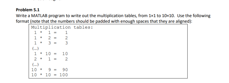 Solved Problem 5.1 Write a MATLAB program to write out the | Chegg.com