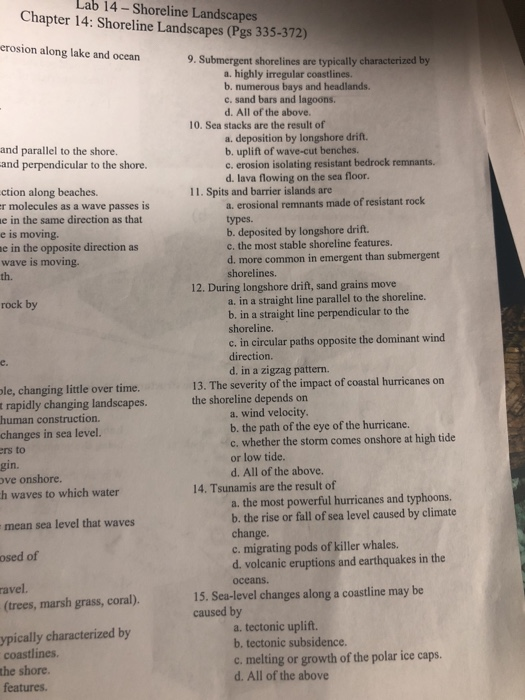 Solved Chapter 14: Shoreline Landscapes (Pgs 335-372) Lab | Chegg.com