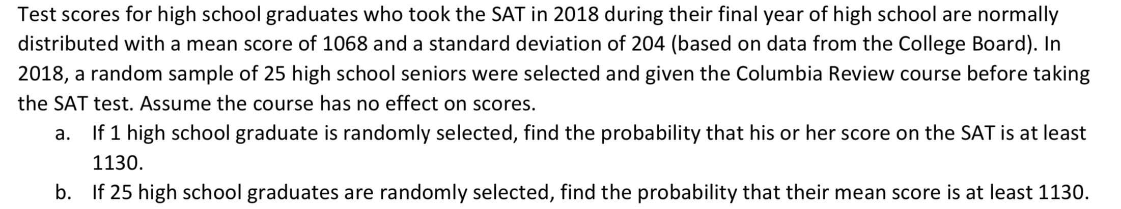 Solved Test scores for high school graduates who took the | Chegg.com