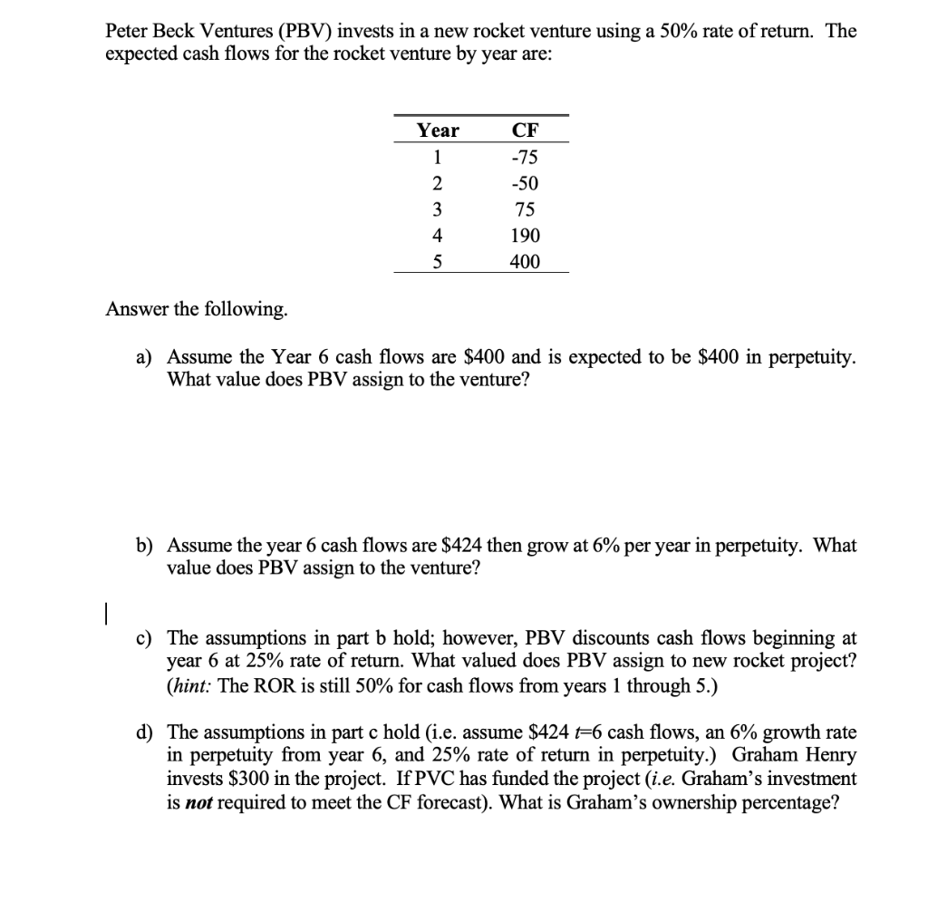 Solved Peter Beck Ventures (PBV) invests in a new rocket | Chegg.com