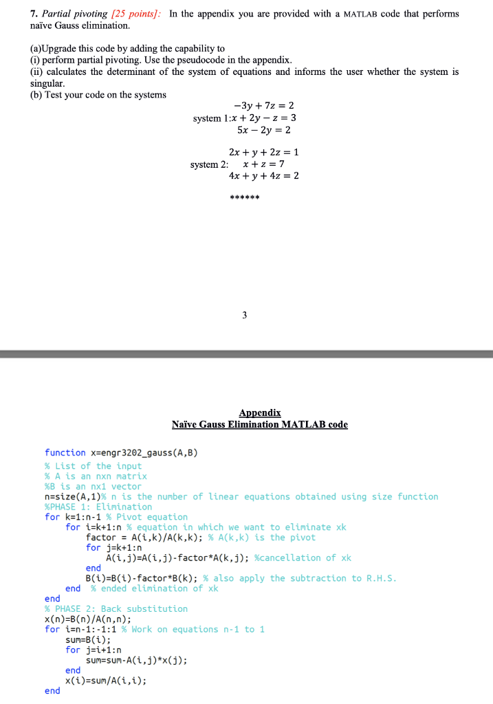 Solved - = = = Pseudocode for Partial Pivoting p = K big = | Chegg.com