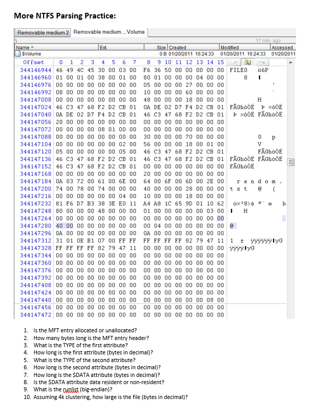 1 4 6 1 Imm More NTFS Parsing Practice: Removable | Chegg.com