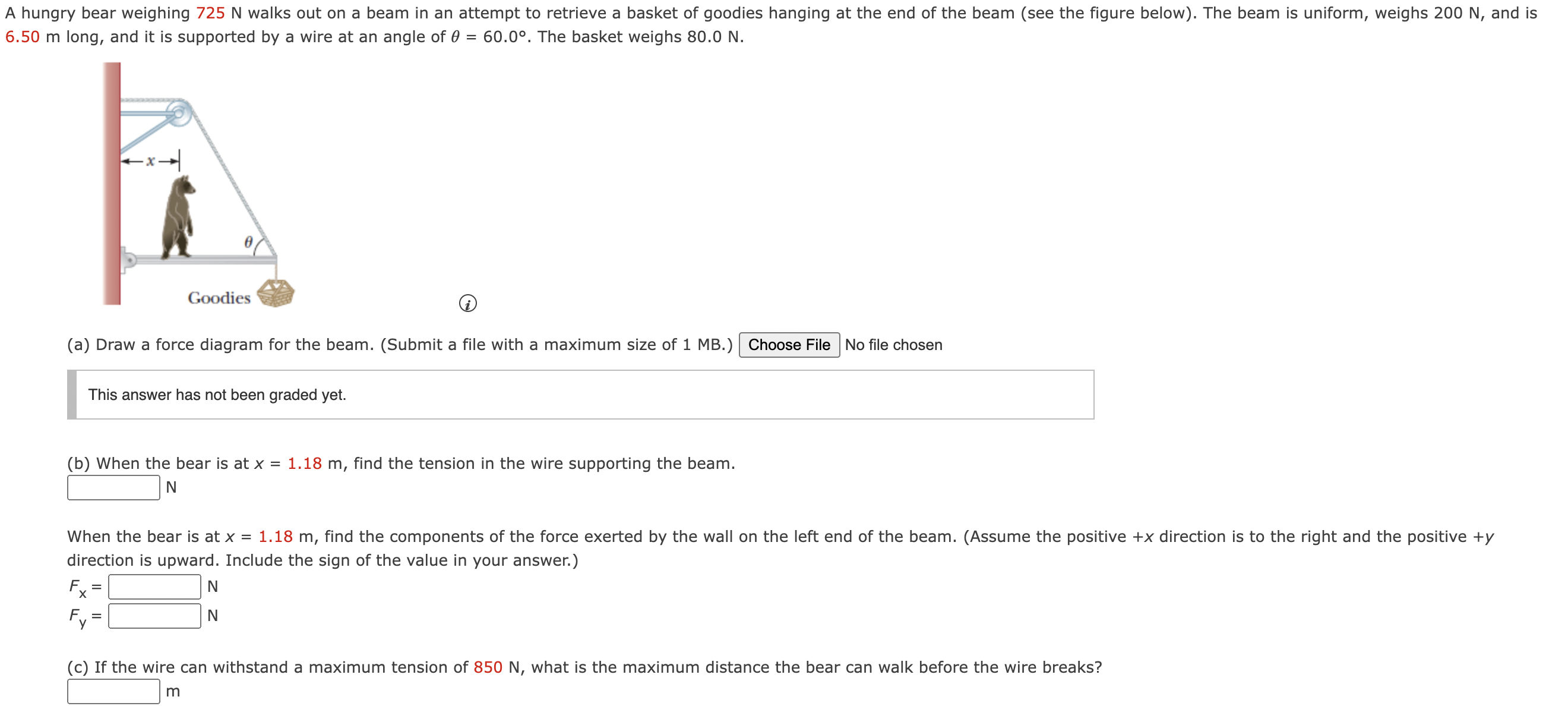 Solved long, and it is supported by a wire at an angle of | Chegg.com