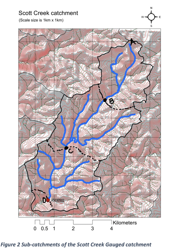 Solved Scott Creek catchment (Scale size is 1 km×1 km ) | Chegg.com