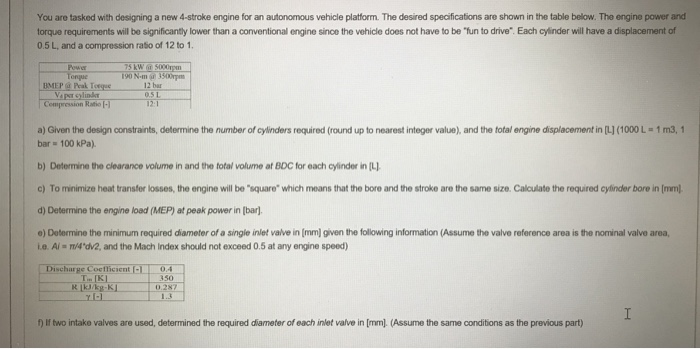 Solved You are tasked with designing a new 4-stroke engine | Chegg.com