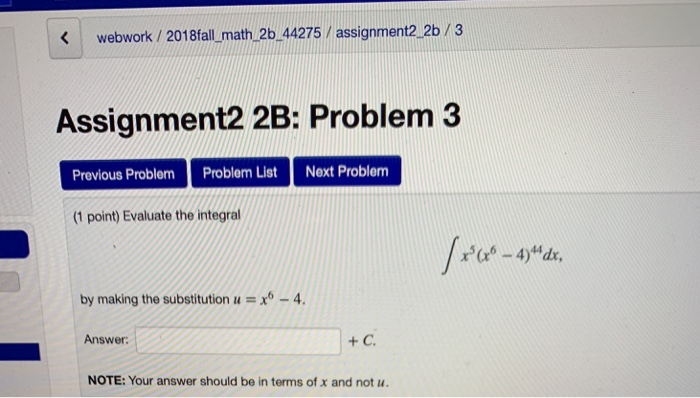 Solved Kwebwork /2018fall math 2b 44275/ assignmentz 2b /3 | Chegg.com