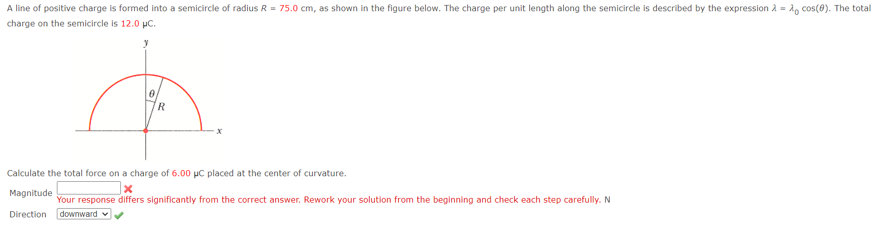 Solved A line of positive charge is formed into a semicircle | Chegg.com