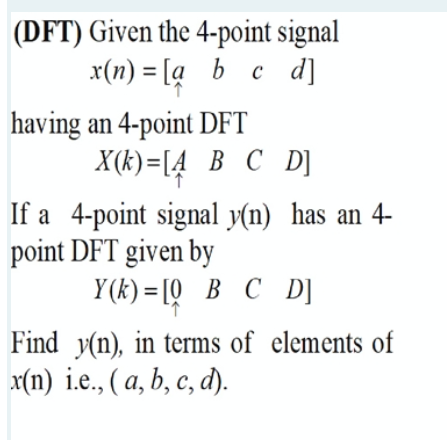 Solved (DFT) Given the 4-point signal X(n) = [a b c d] | Chegg.com