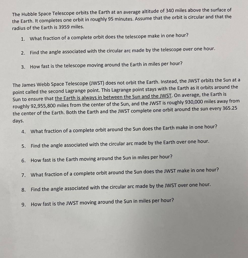 Solved The Hubble Space Telescope orbits the Earth at an | Chegg.com