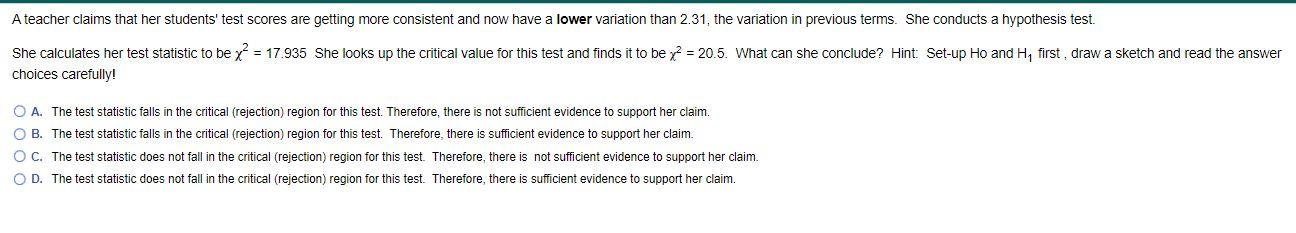 Solved A teacher claims that her students' test scores are | Chegg.com
