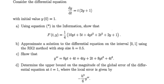 Consider the differential equation dy dt =t(2y+1) | Chegg.com