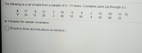 Solved The following is a set of data from a sample of n = | Chegg.com