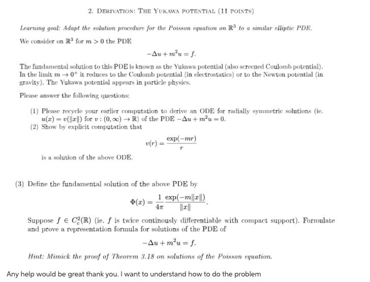 2. DERIVATION: THE YUKAWA POTENTIAL (11 POINTS) | Chegg.com