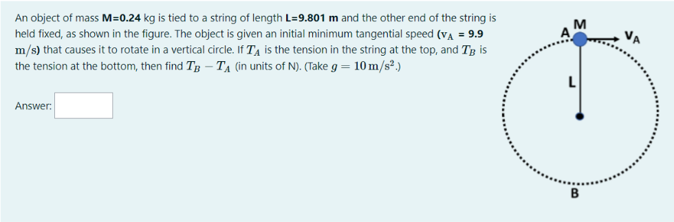Solved An object of mass M=0.24kg is tied to a string of | Chegg.com