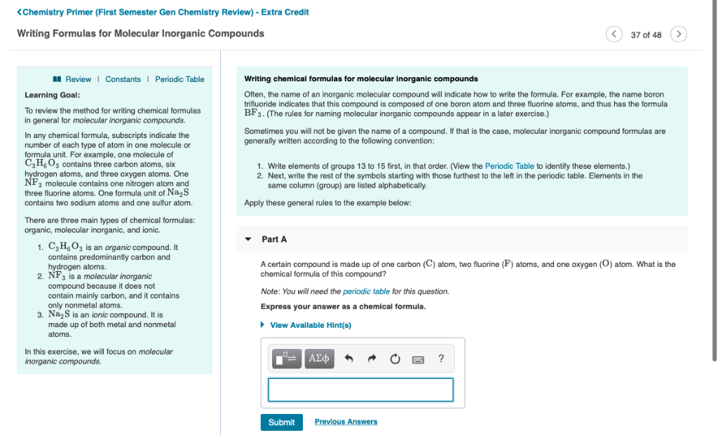 Solved Chemistry Primer (First Semester Gen Chemistry | Chegg.com